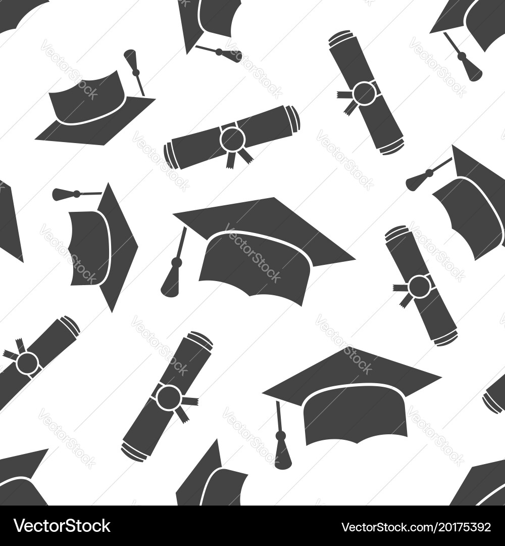 Graduation cap and diploma rolled scroll seamless Vector Image