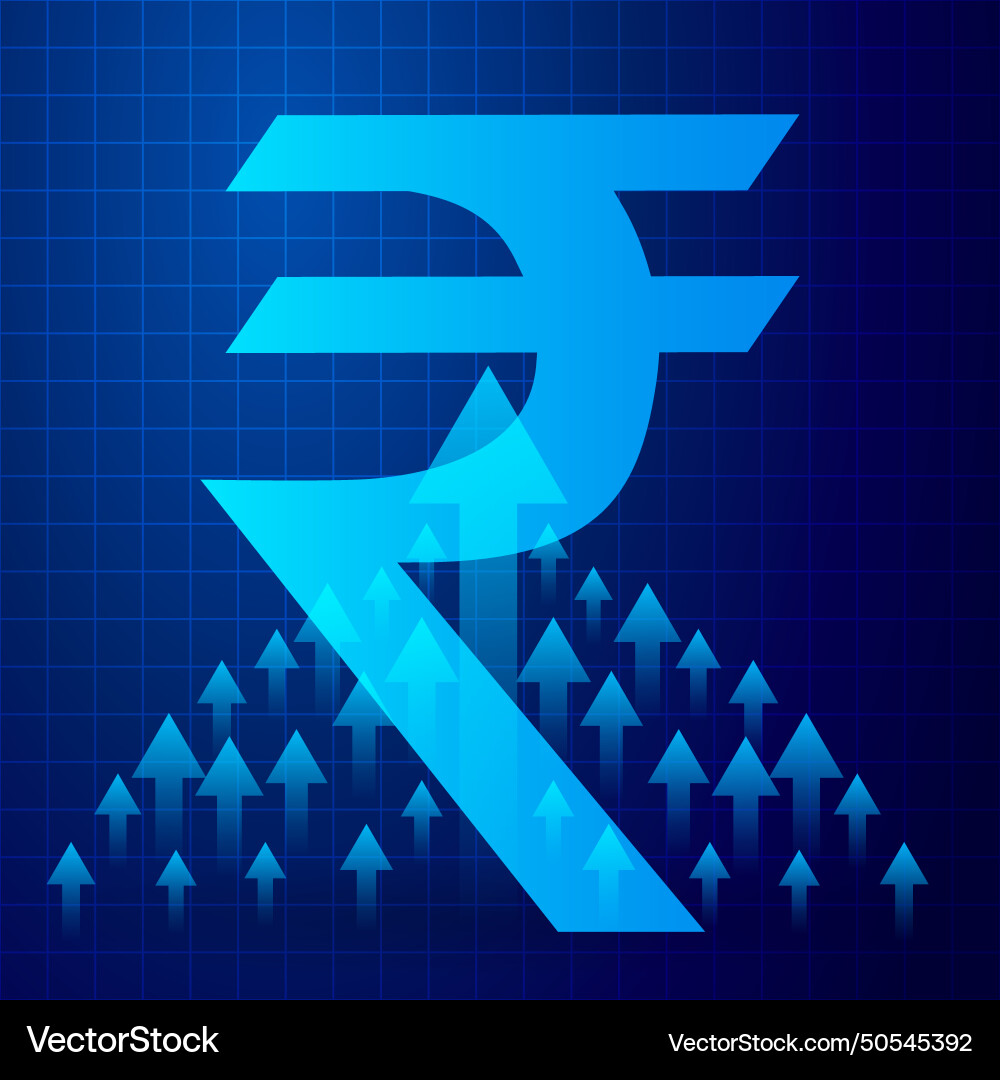 Indian currency up arrows rupee growth concept Vector Image