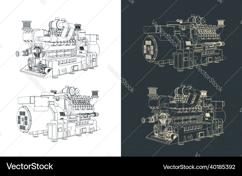 Industrial gas engine drawings Royalty Free Vector Image