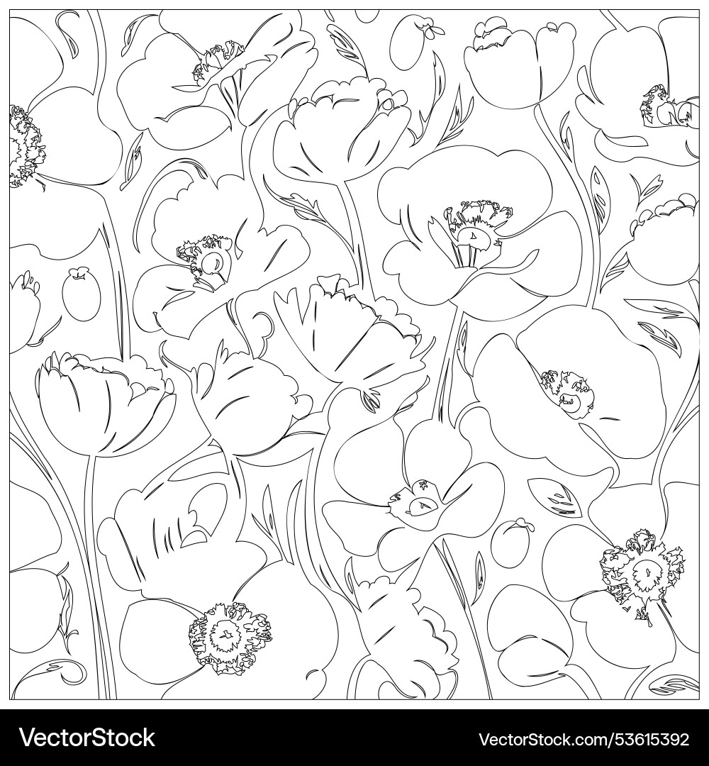 Poppy flower pattern outline sketch Royalty Free Vector