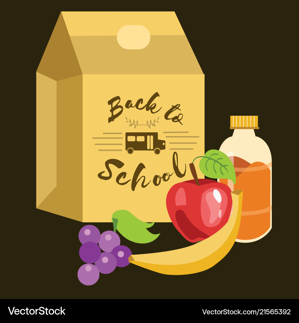 School lunch time poster paper dinner food box Vector Image