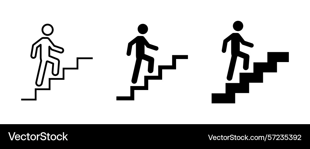Stairs icon set and man climbing Royalty Free Vector Image