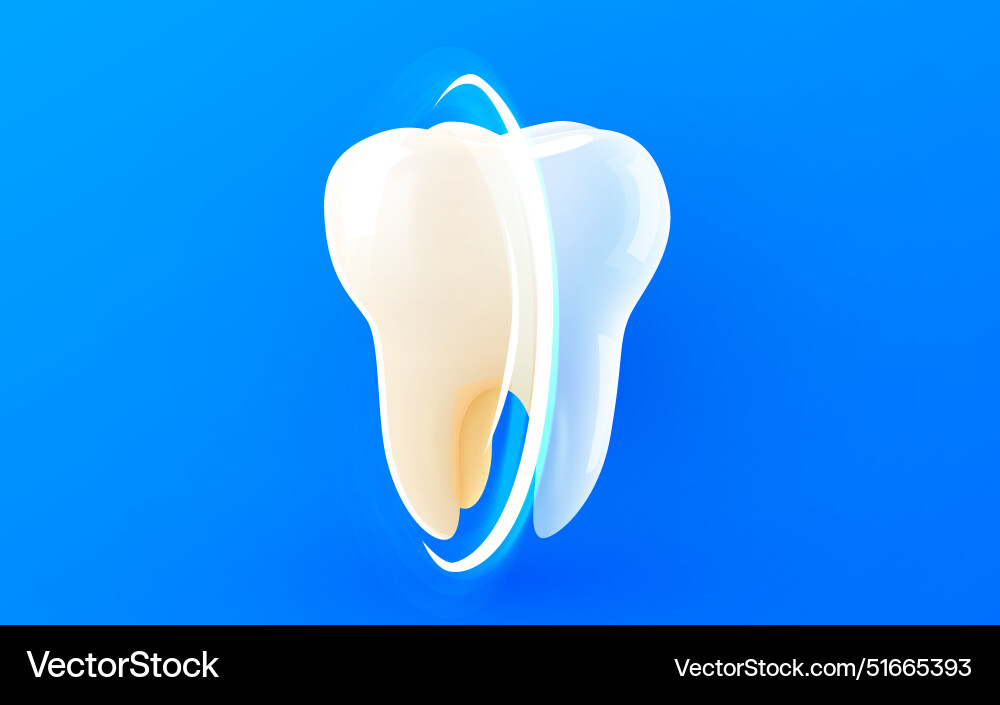 3d realistic tooth light vortex around white Vector Image