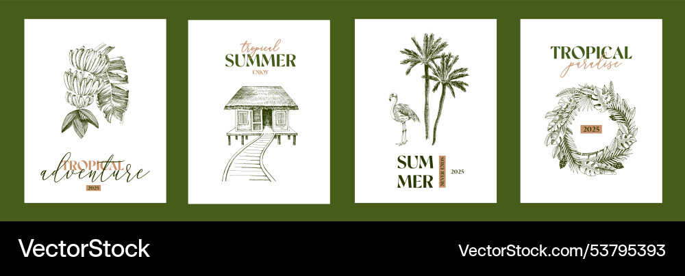 4 tropical banners summer poster set Royalty Free Vector