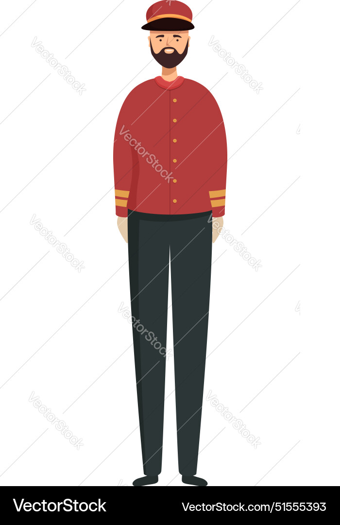 Bearded bellhop wearing uniform standing waiting Vector Image