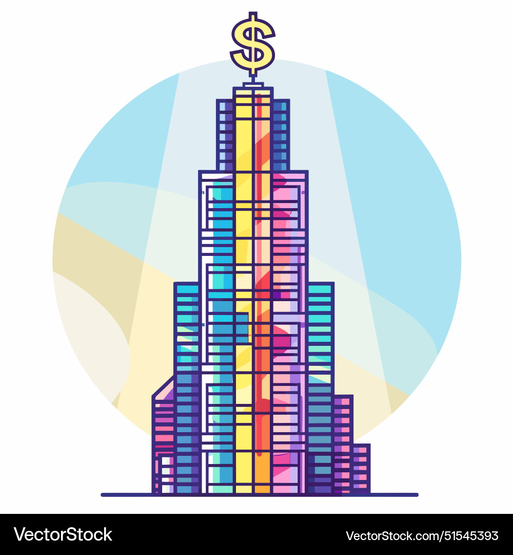 Colorful skyscraper graphic topped dollar sign Vector Image