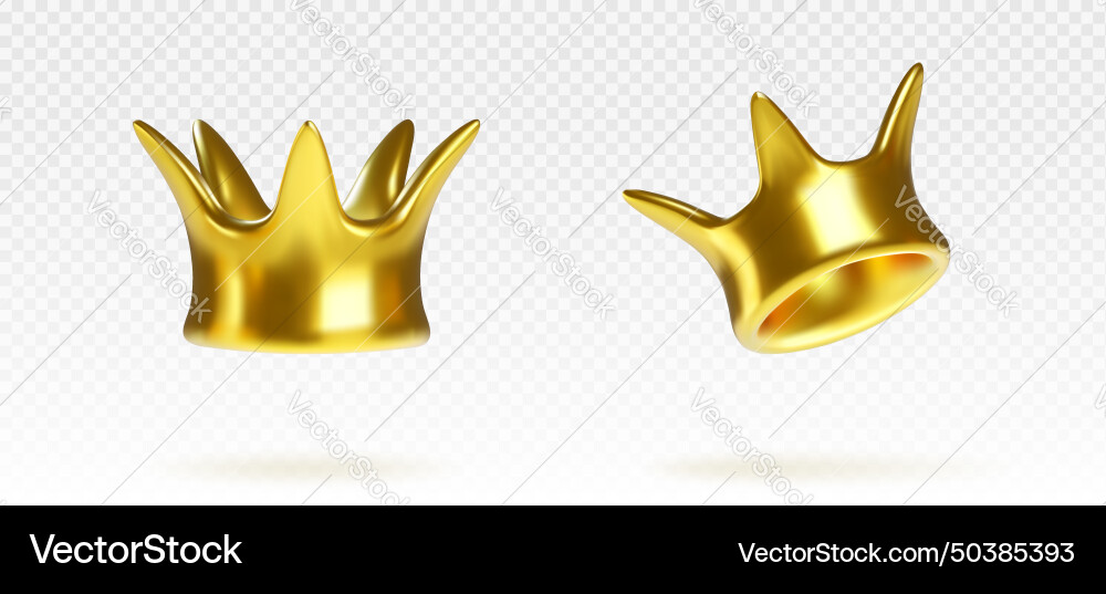 Golden king crown in different angles Royalty Free Vector