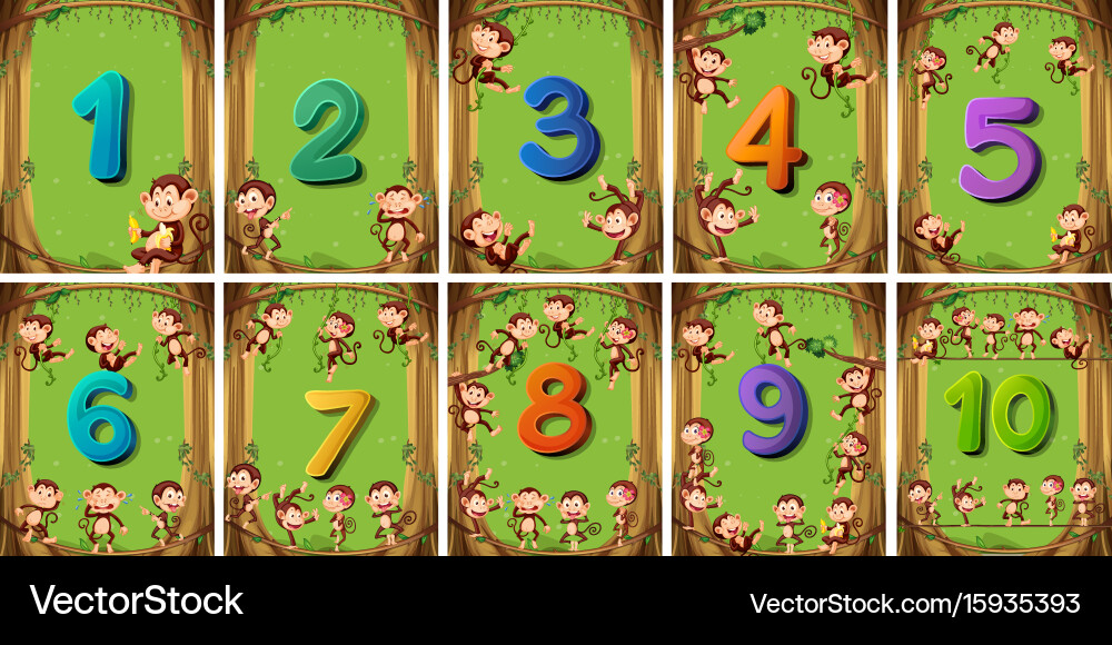 Number one to ten on different cards Royalty Free Vector