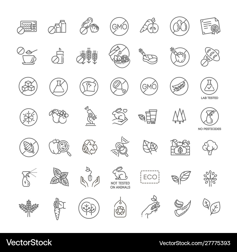 Organic Food Line Icons Royalty Free Vector Image