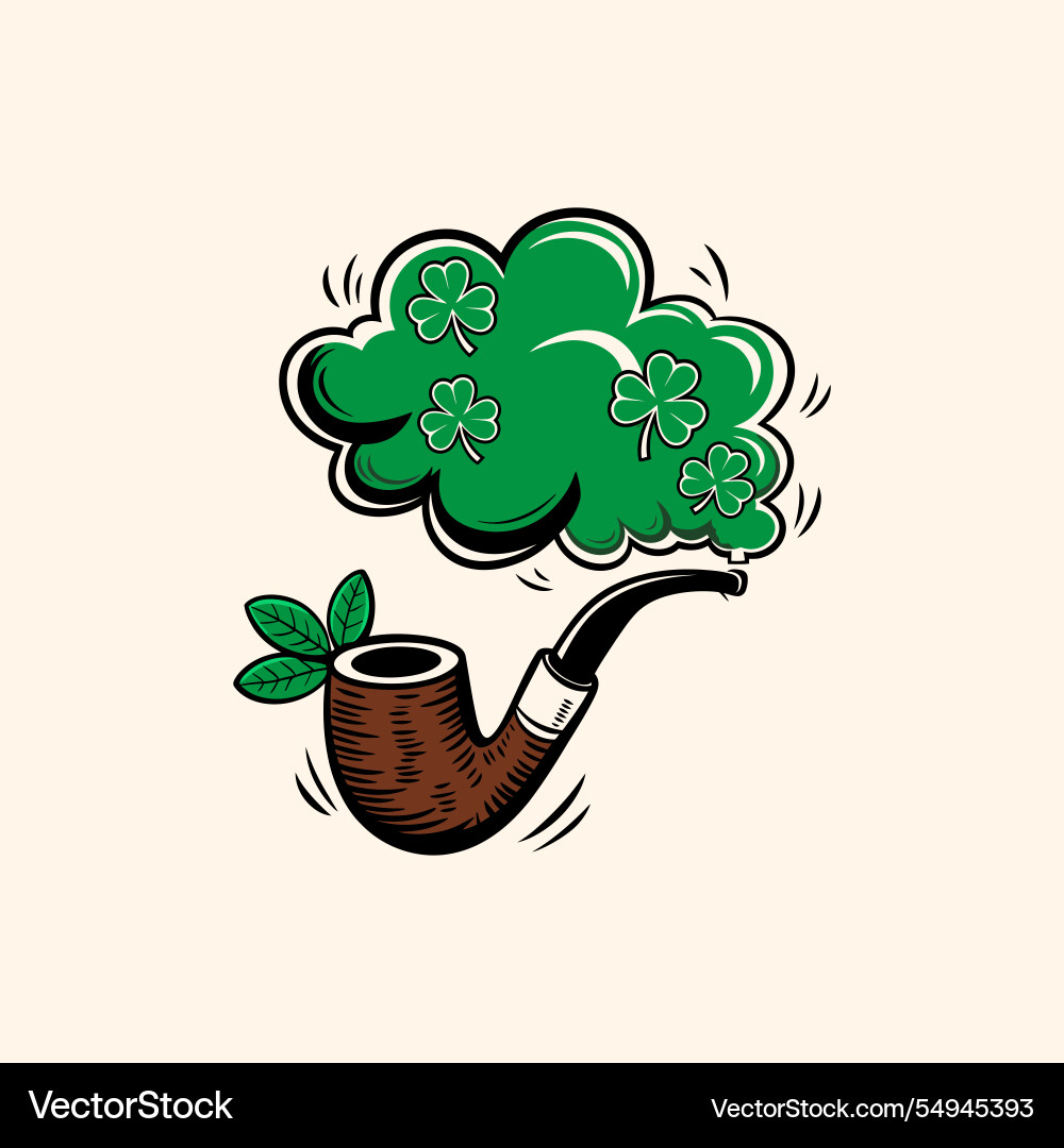 St patricks day smoking pipe with shamrock smoke Vector Image