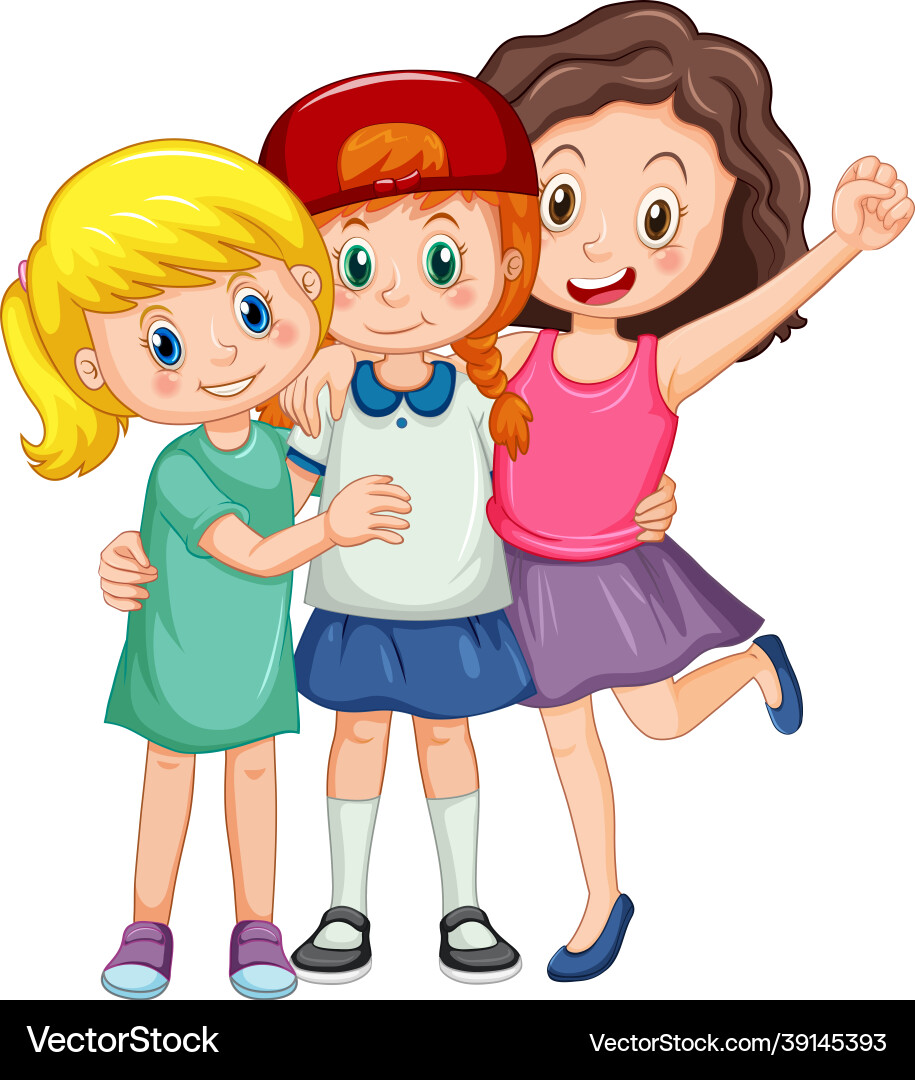 Three cute girls cartoon character Royalty Free Vector Image