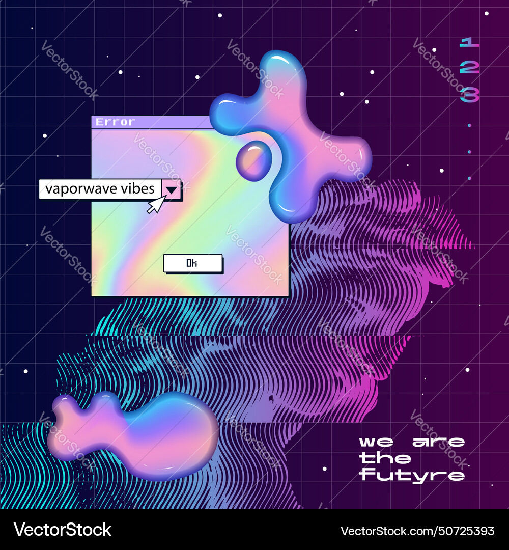 Vaporwave and retrowave style composition print Vector Image