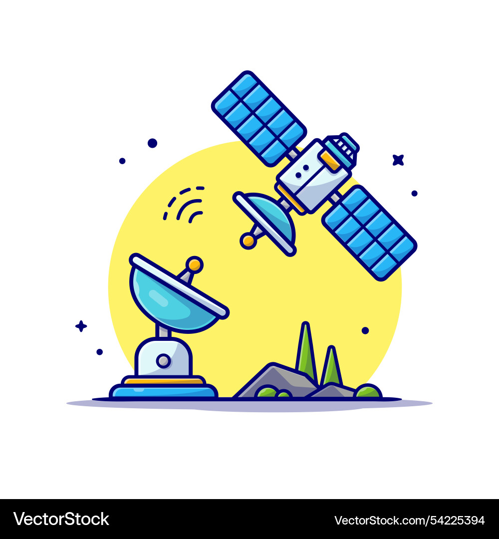 Flying satellite with antenna space cartoon Vector Image