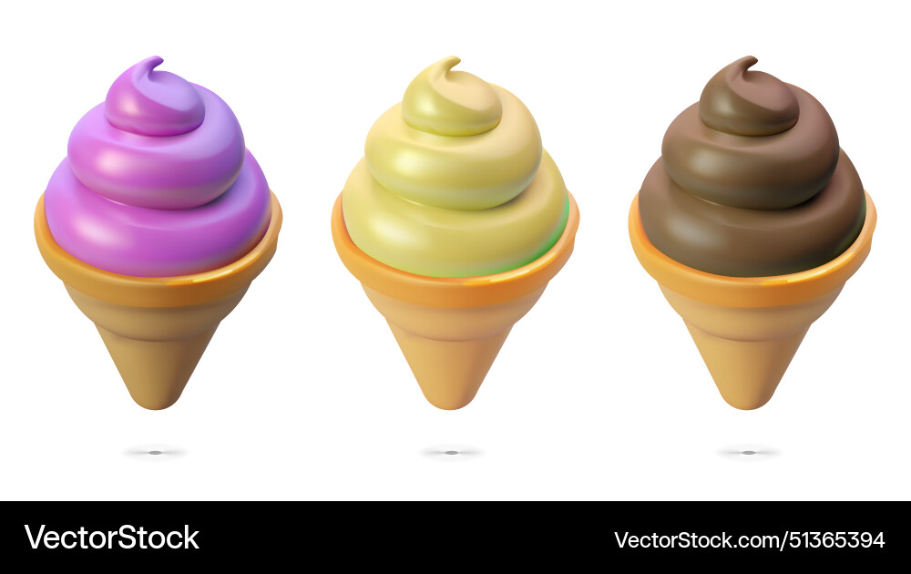 Ice cream cone 3d design set Royalty Free Vector Image