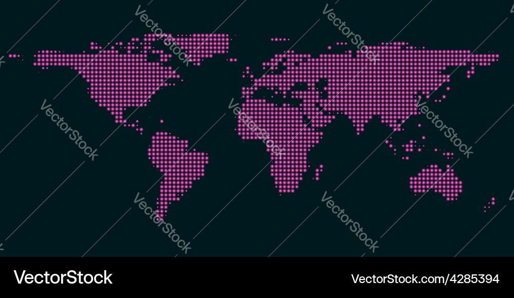 Pixel world map with spot lights Royalty Free Vector Image