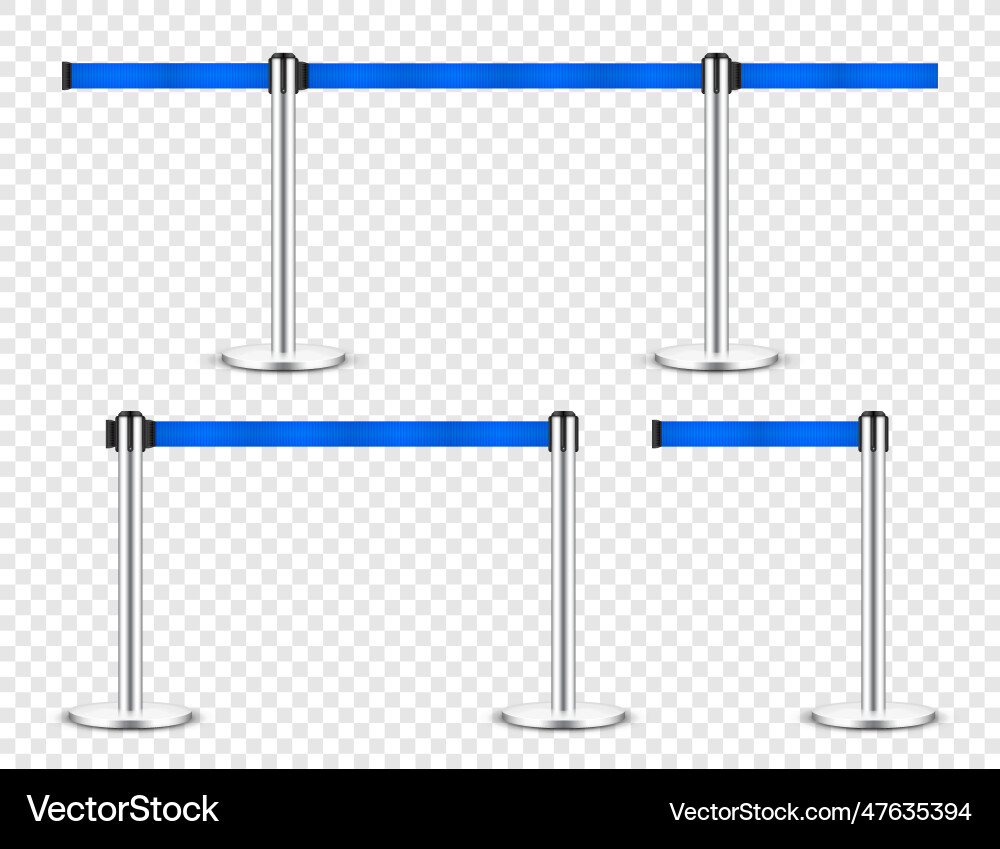Realistic blue retractable belt stanchion crowd Vector Image