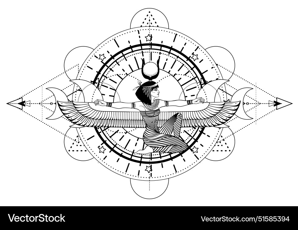 Sacred geometry with egypt symbol wings and all Vector Image