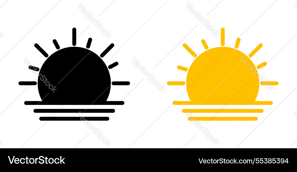 Sunrise icons pack in black and colored version Vector Image