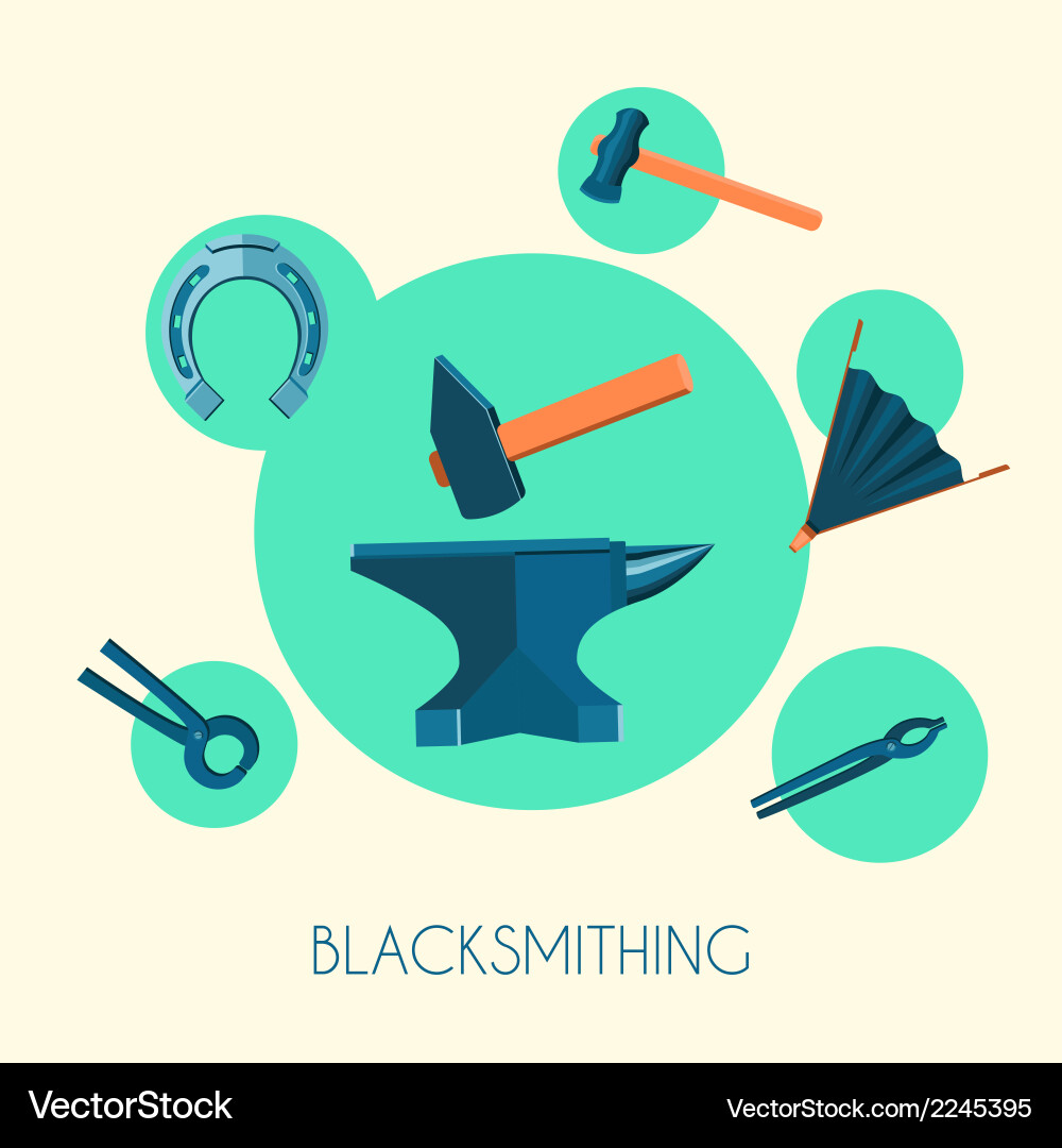 Blacksmith basic symbols emblems poster Royalty Free Vector
