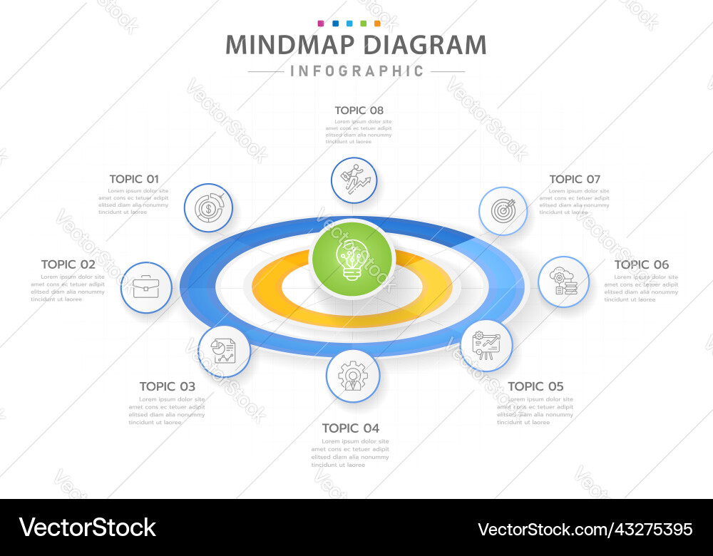Infographic 8 steps mindmap diagram circle topics Vector Image