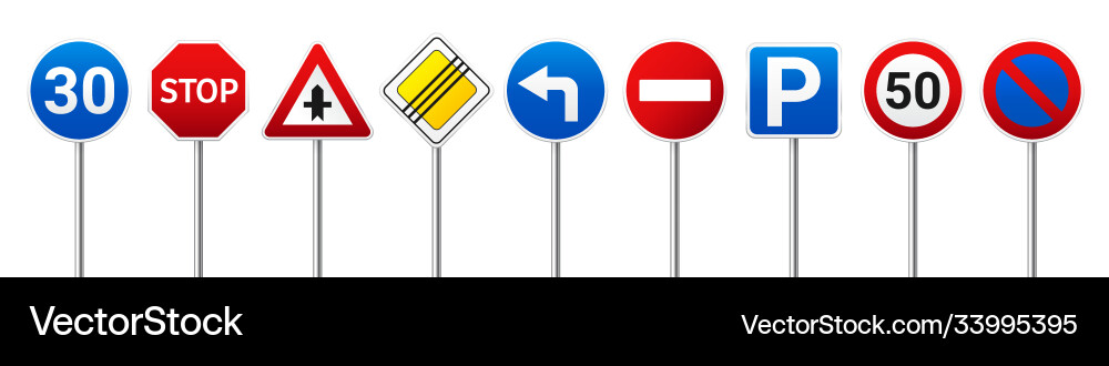 Road highway regulatory signs set traffic control Vector Image