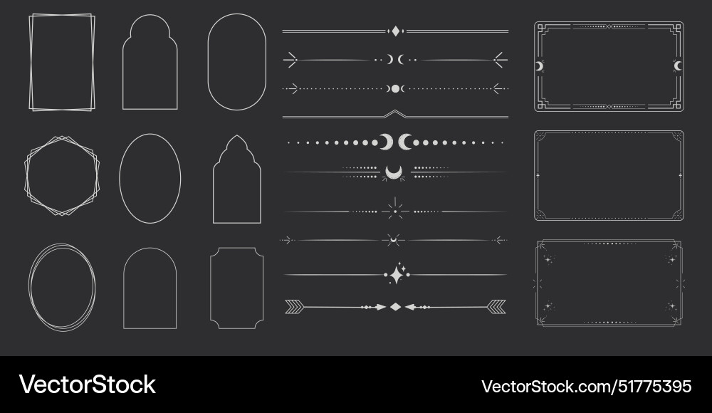 Silver celestial minimal esoteric frame thin line Vector Image
