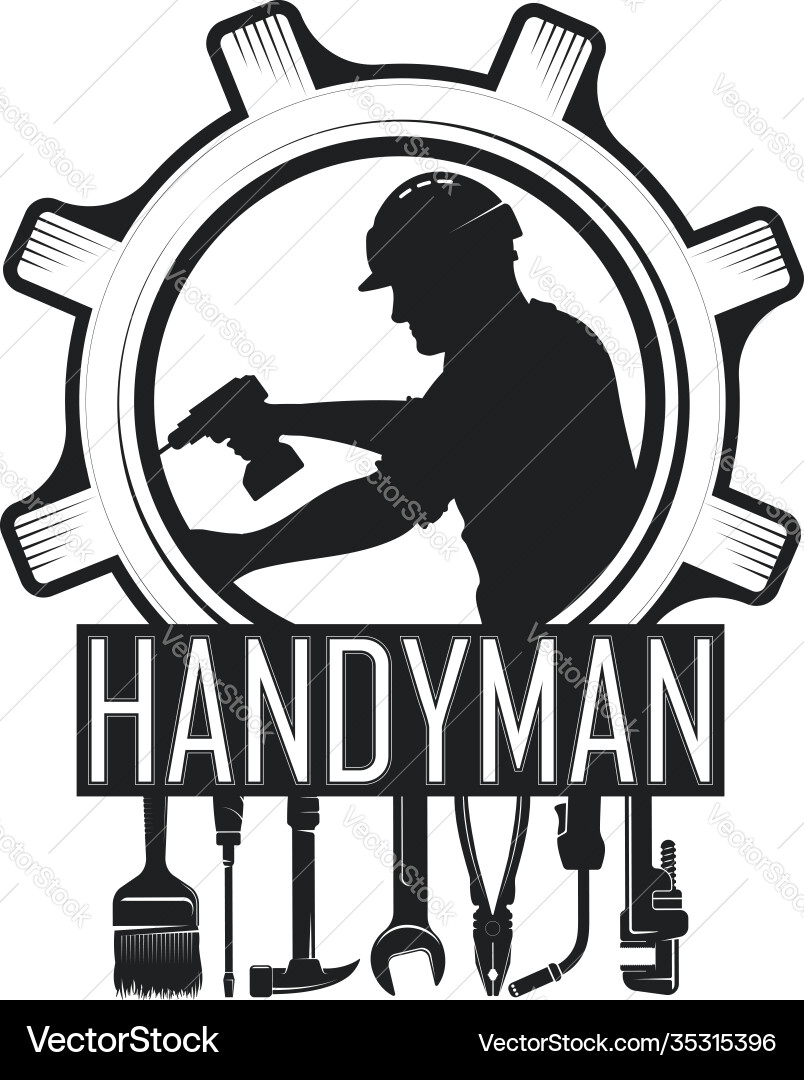 Handyman symbol and tool set Royalty Free Vector Image