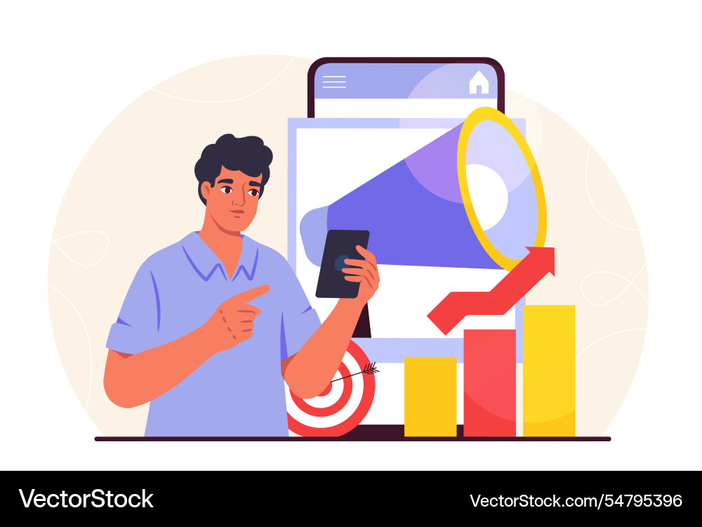 Marketer man concept young guy with loudspeaker Vector Image