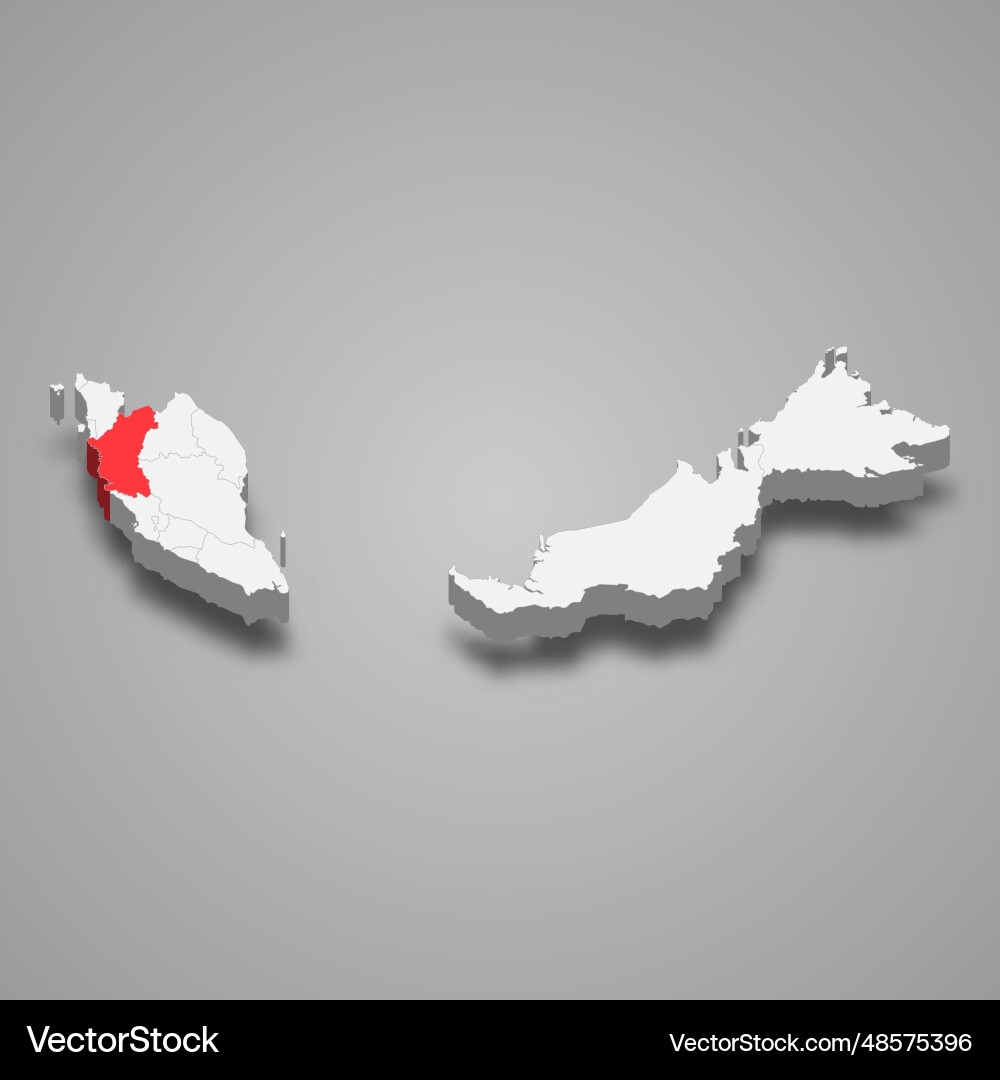 Perak state location within malaysia 3d map Vector Image