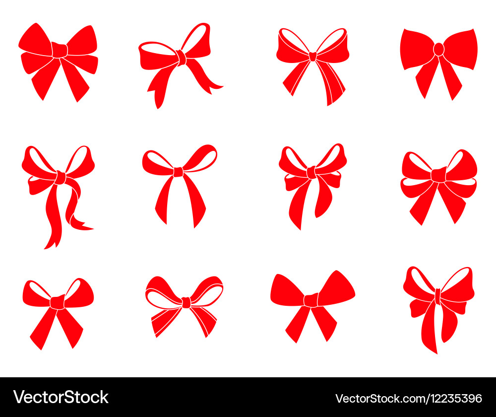 Red Ribbon Bow Set Royalty Free Vector Image - VectorStock