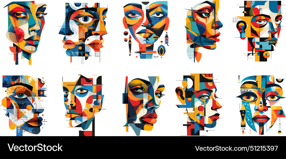 Abstract geometric faces man woman doodle face Vector Image