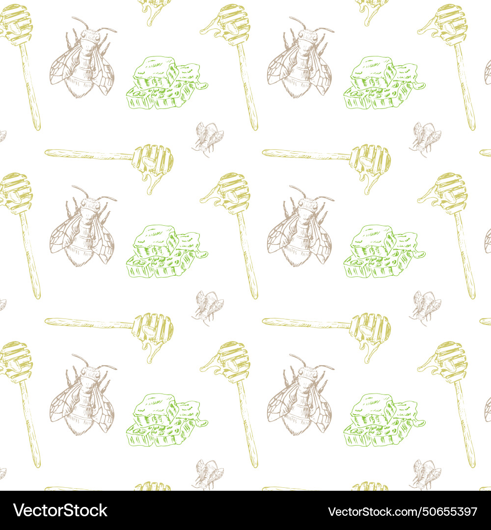 Hand drawn sketch of honey elements pattern Vector Image