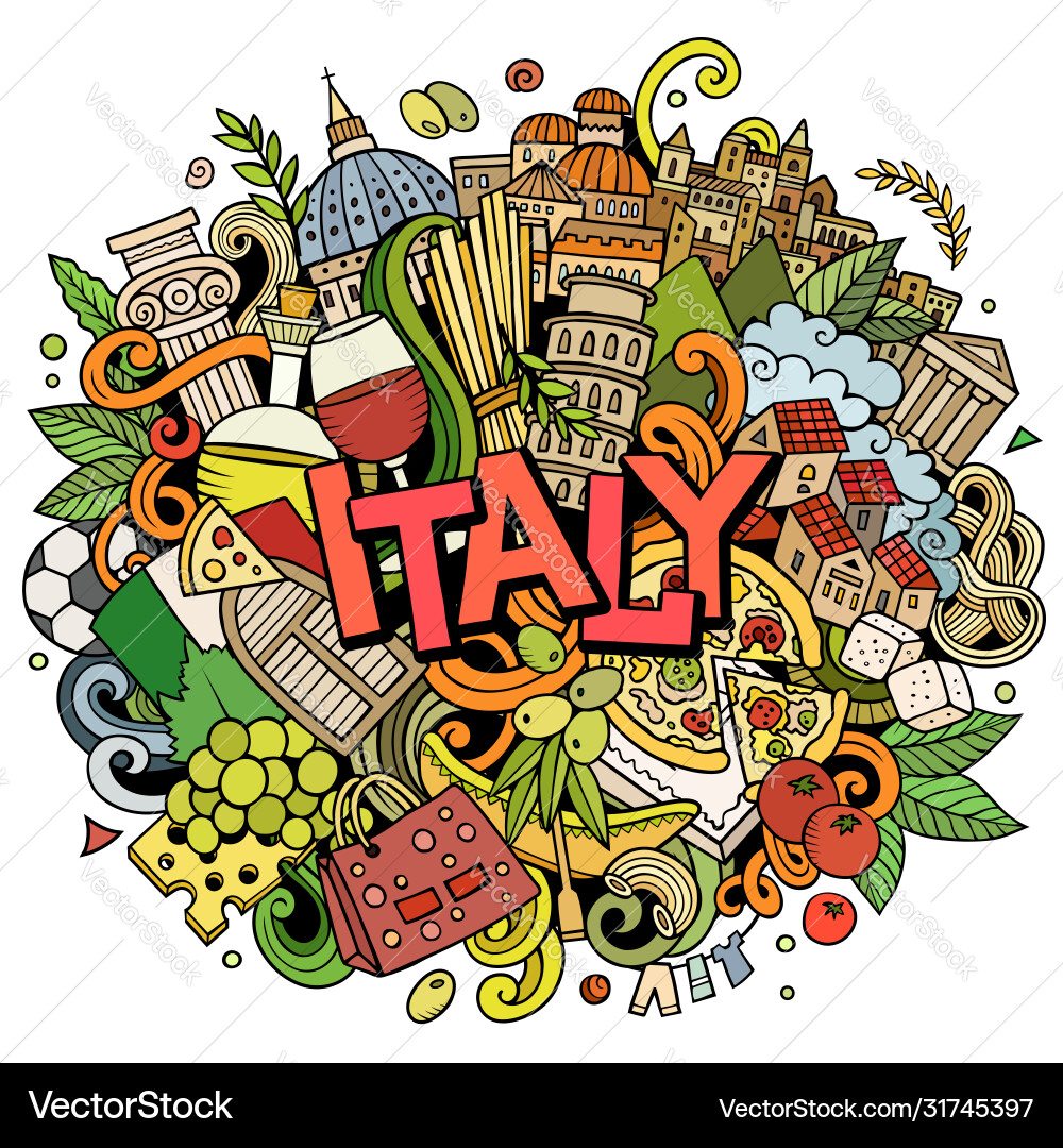 Italien handgezeichnete Cartoon-Doodles Lizenzfreier Vektor