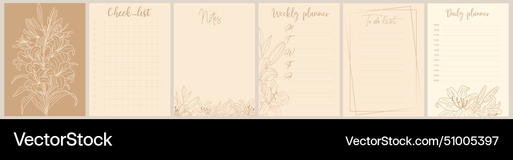 Tiger lily flower notebook pages cover template Vector Image