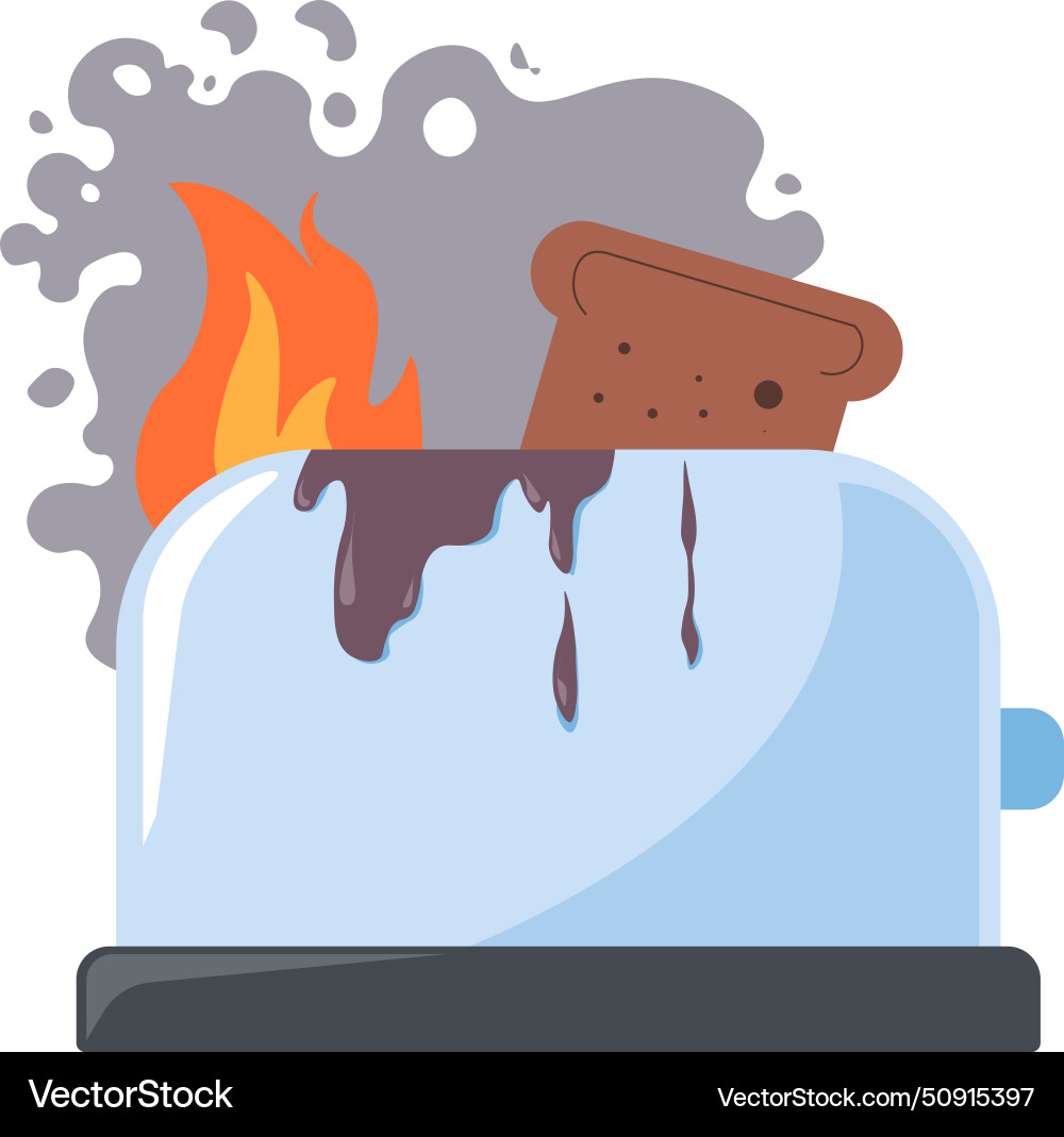 Toaster bread damaged kitchen appliance on fire Vector Image