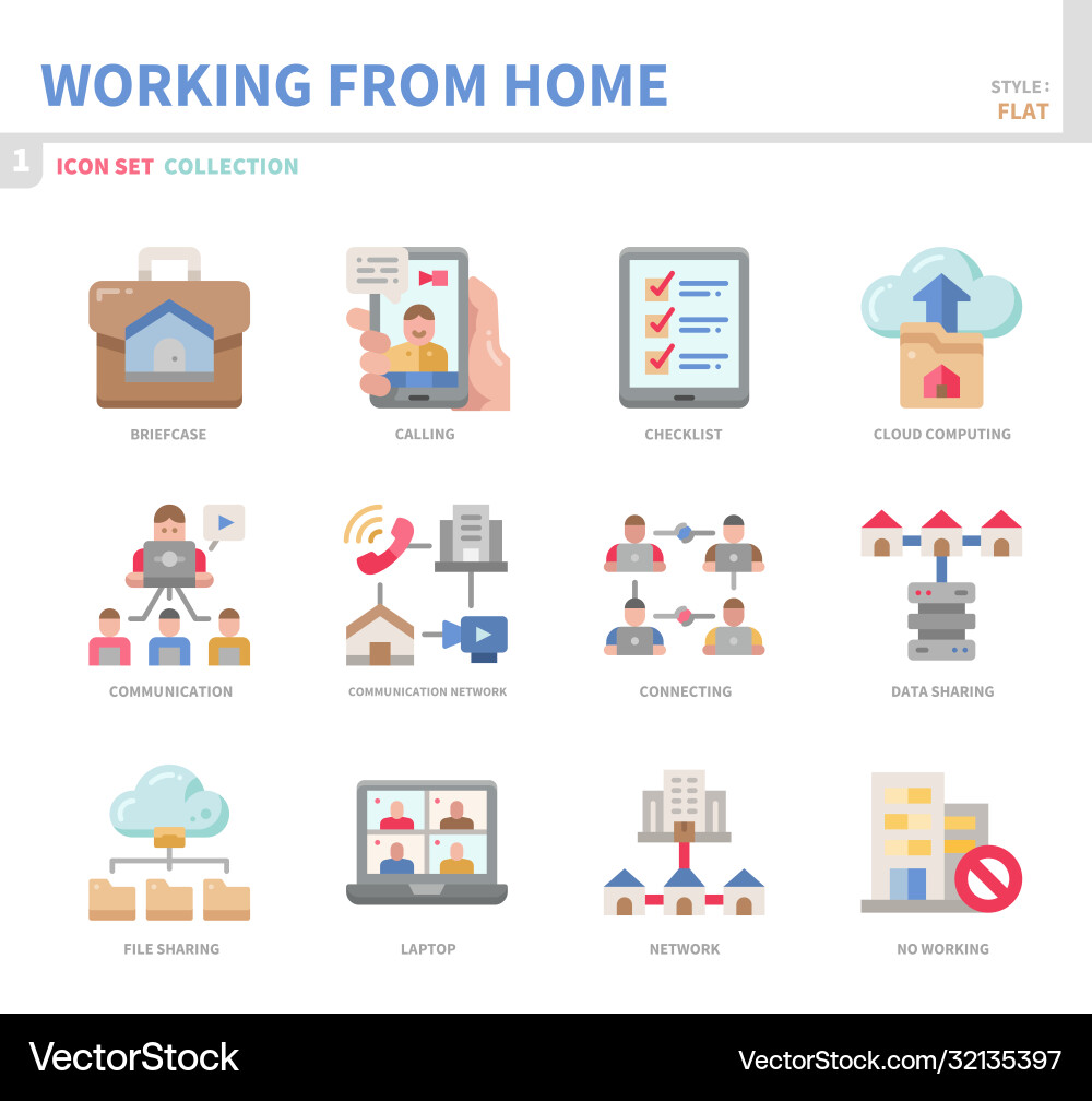 Work from home icon set Royalty Free Vector Image