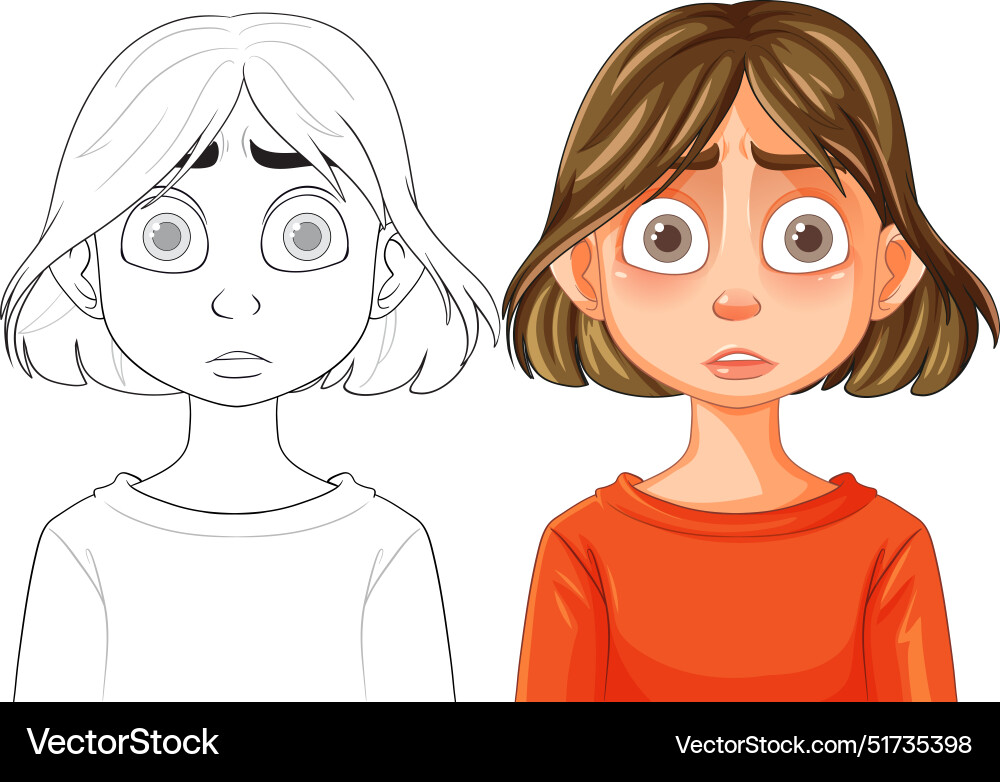 A girl with worried expression Royalty Free Vector Image