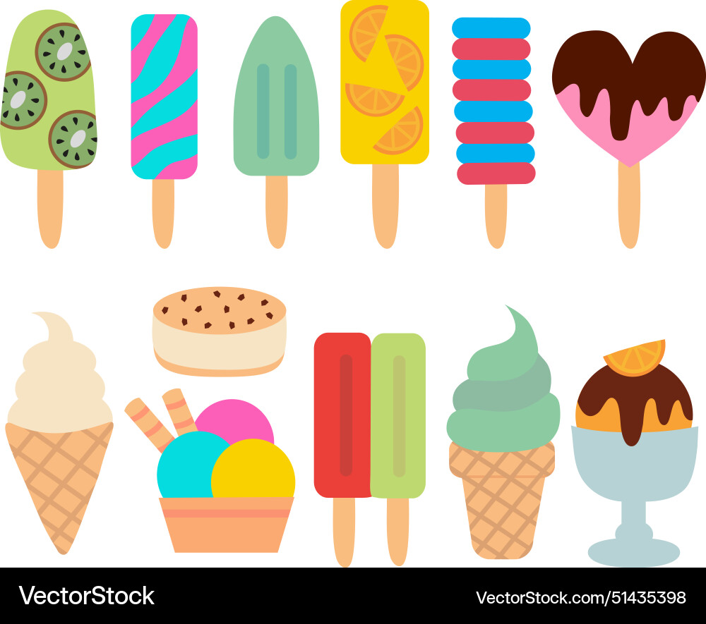 Ice cream collection summer time sweet food Vector Image