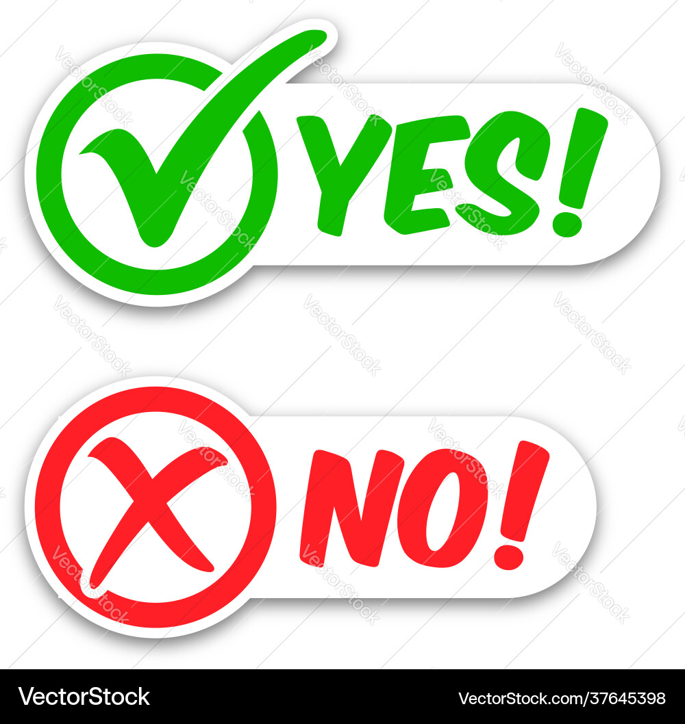 Tick check yes cross no mark labels stickers Vector Image