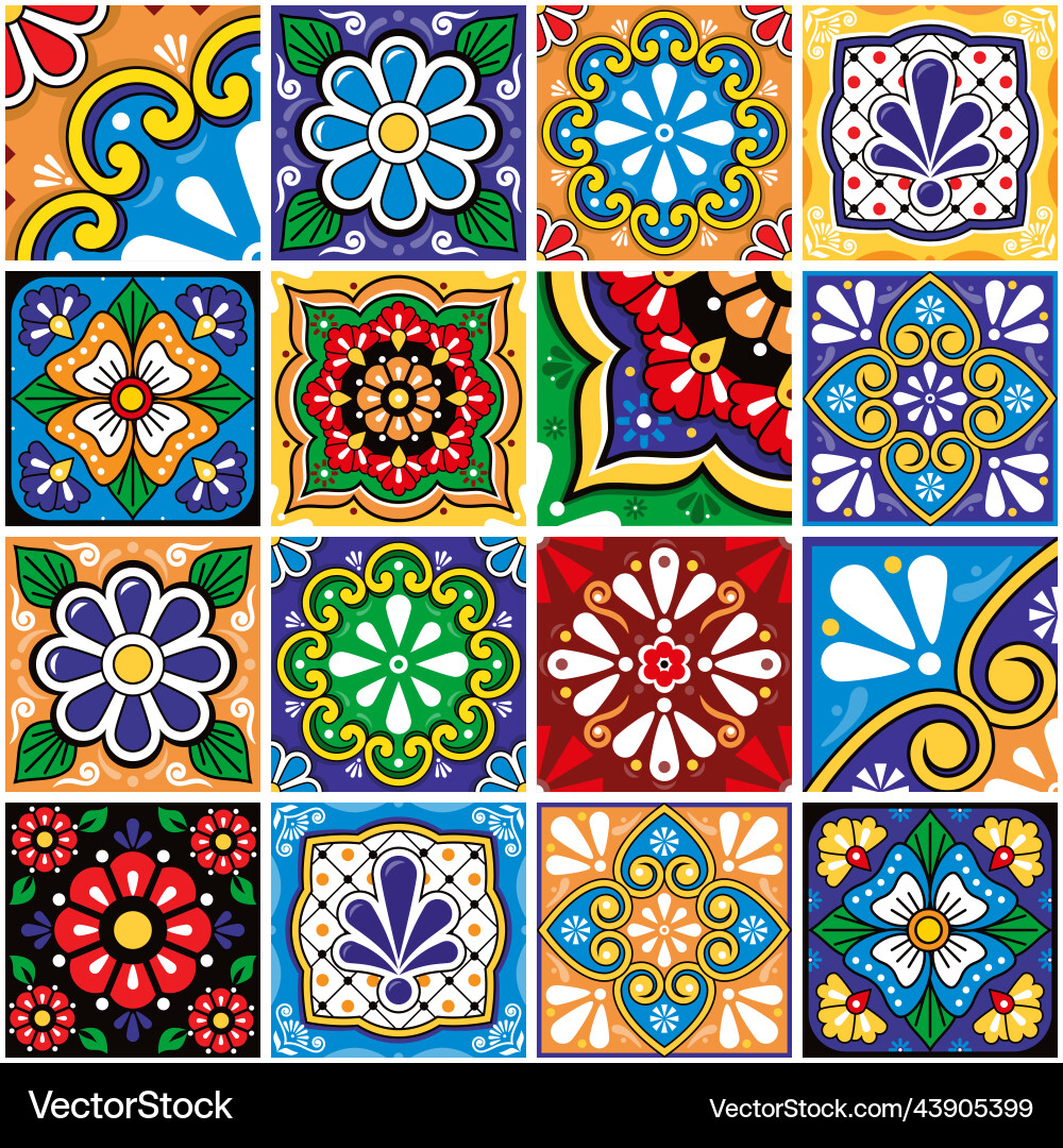 Mexican tiles collection seamless pattern Vector Image