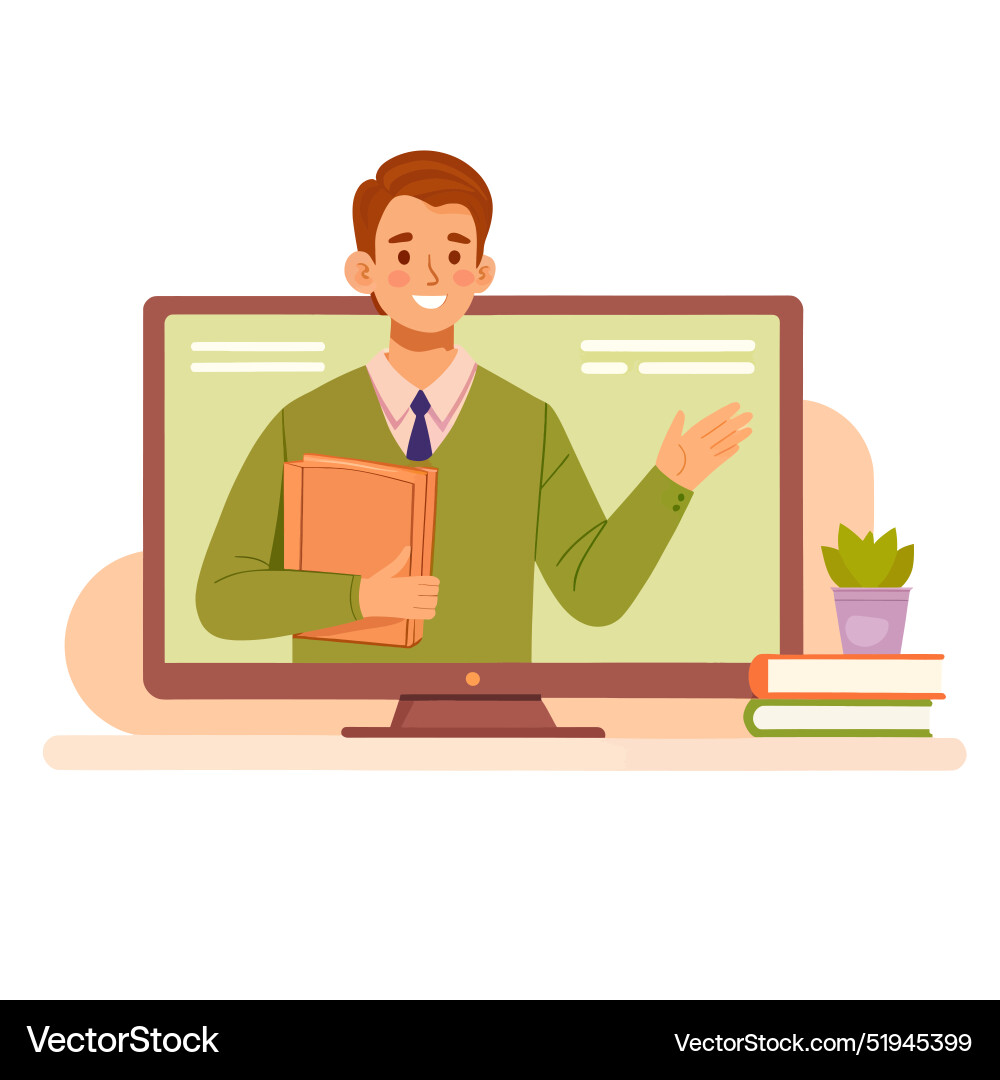 Online school teacher on computer screen Vector Image