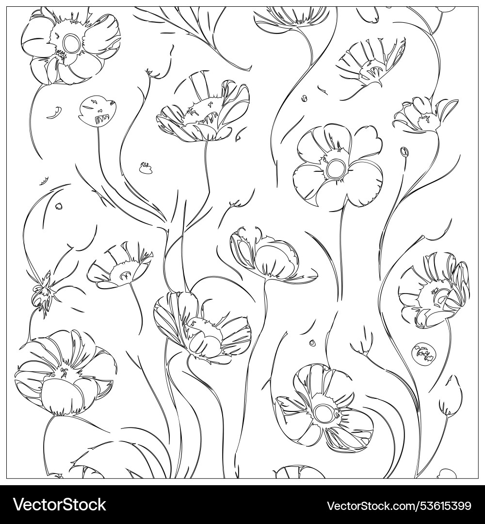 Poppy flower pattern outline sketch Royalty Free Vector