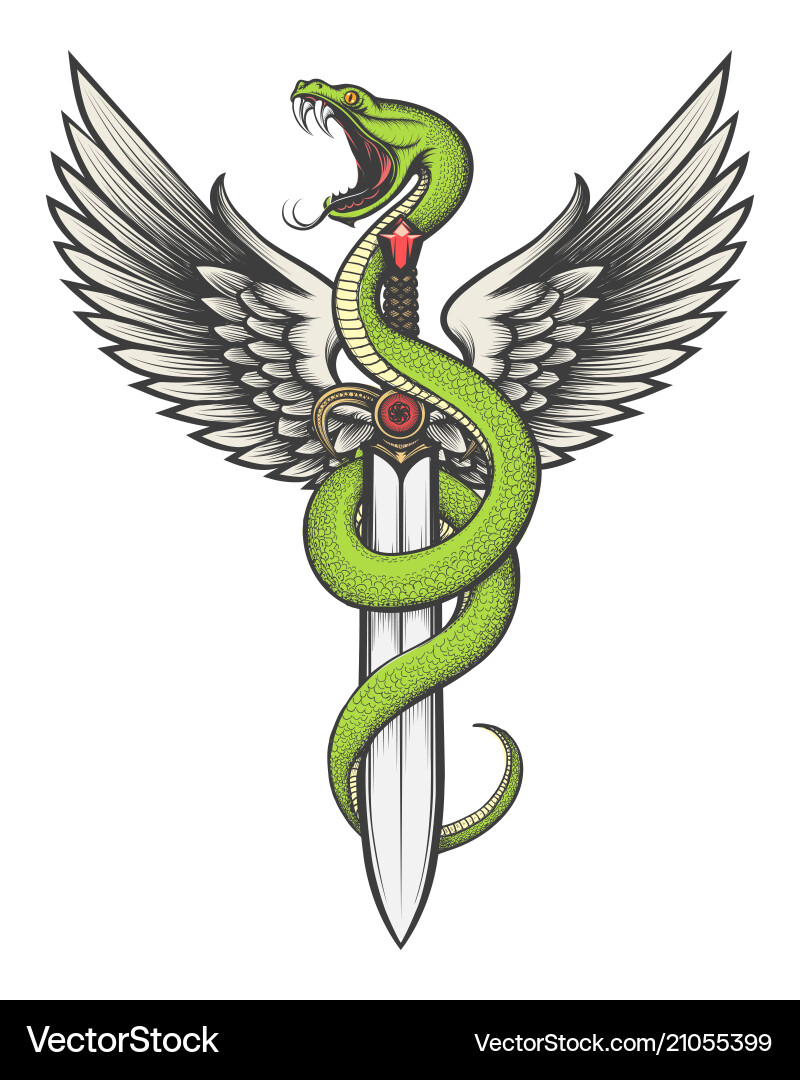 Snake with wings on a sword Royalty Free Vector Image