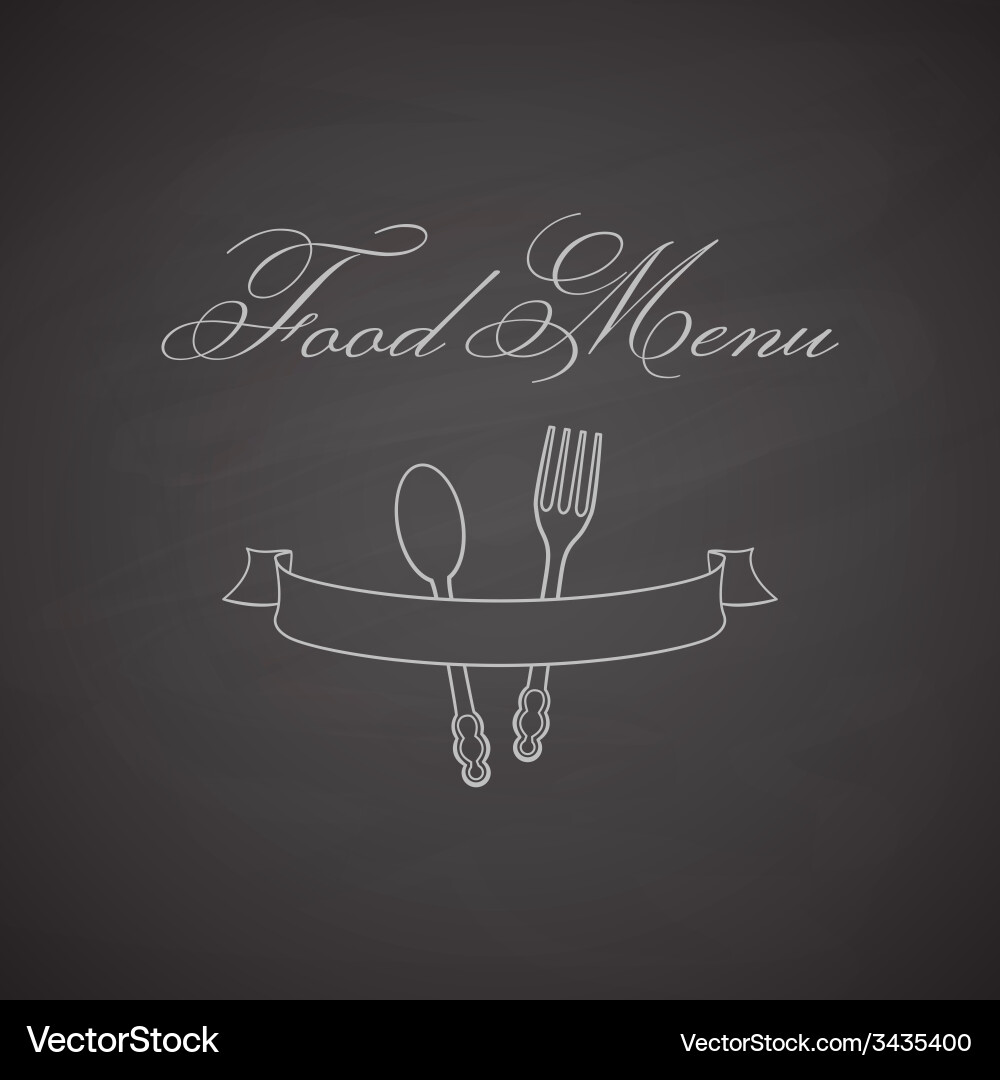 Chalkboard label with fork spoon and ribbon Vector Image