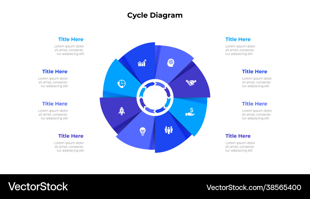 Cycle diagram with eight options or steps slide Vector Image