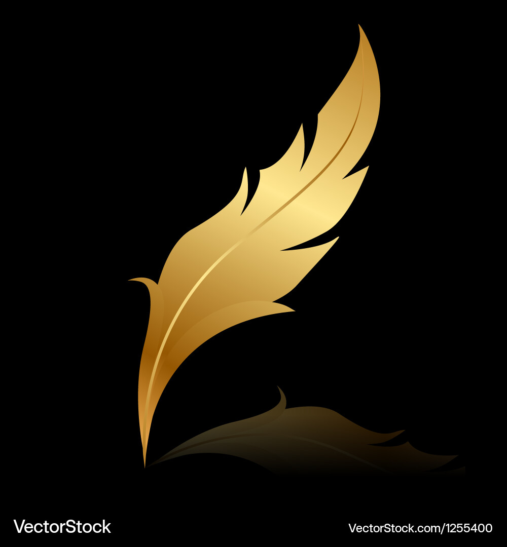 Golden feather on black Royalty Free Vector Image