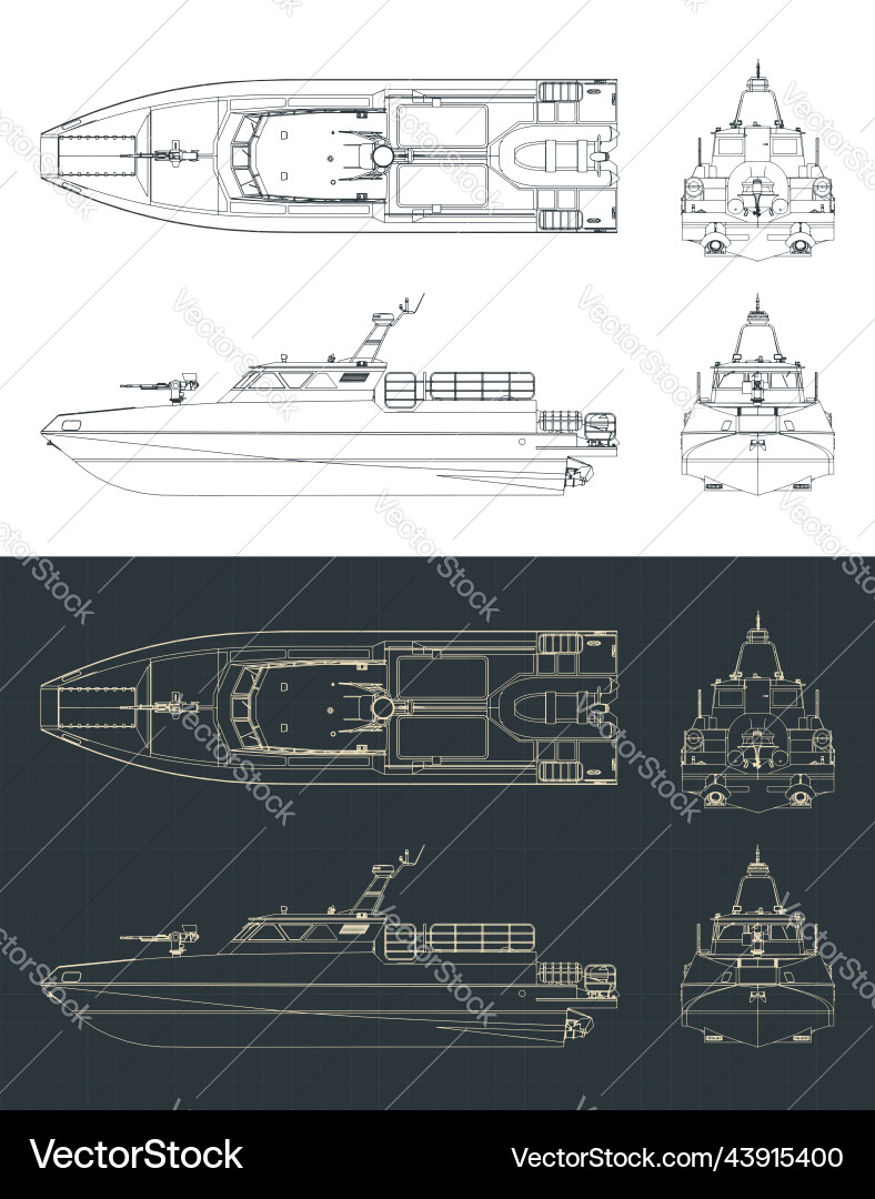 High speed patrol boat blueprints Royalty Free Vector Image