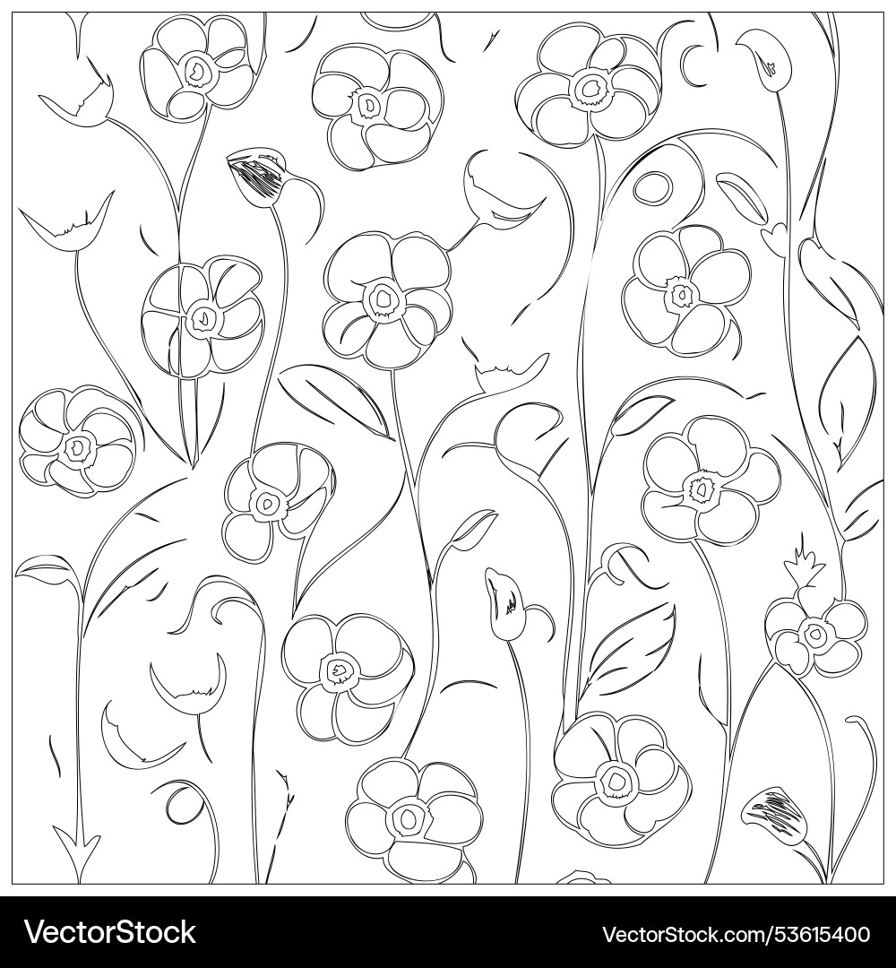 Poppy flower pattern outline sketch Royalty Free Vector