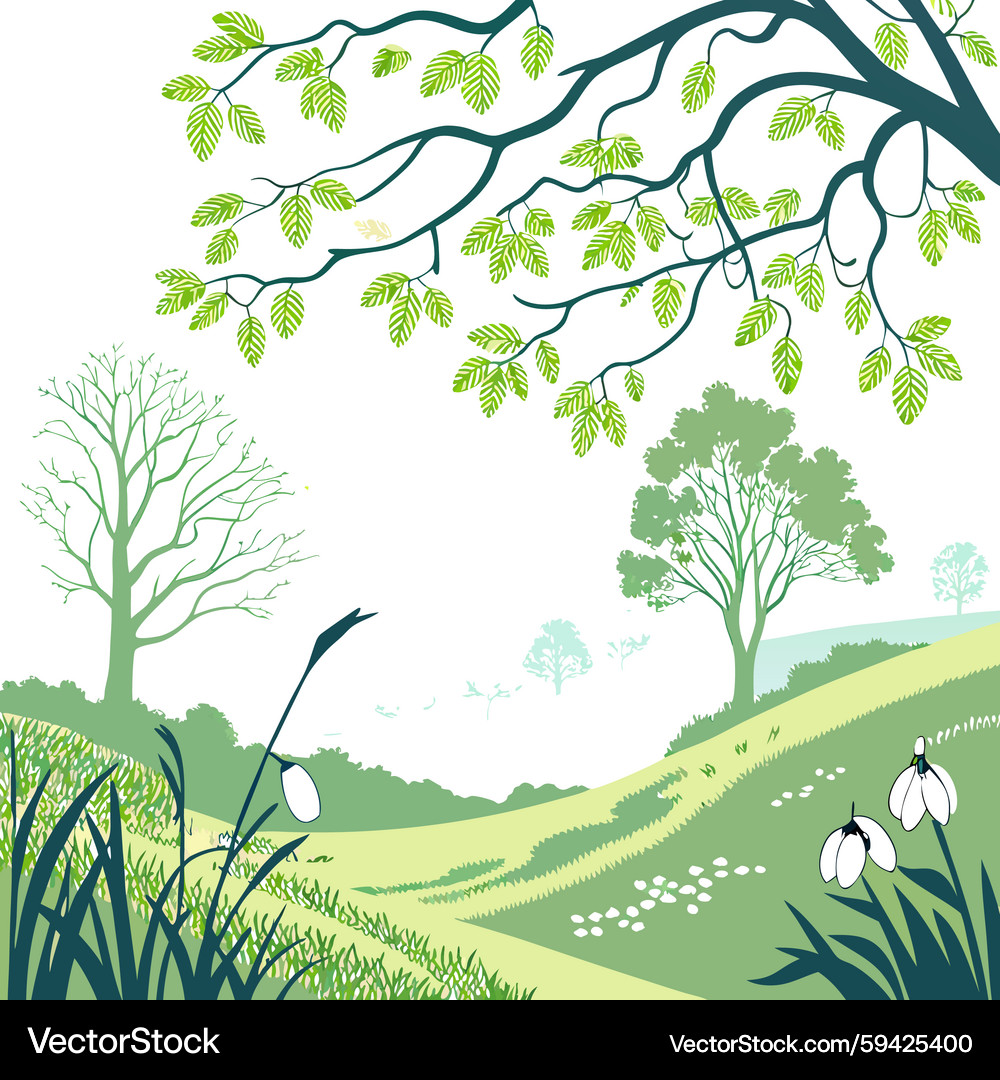 Serene Spring Landscape – Royalty-Free Vector | VectorStock