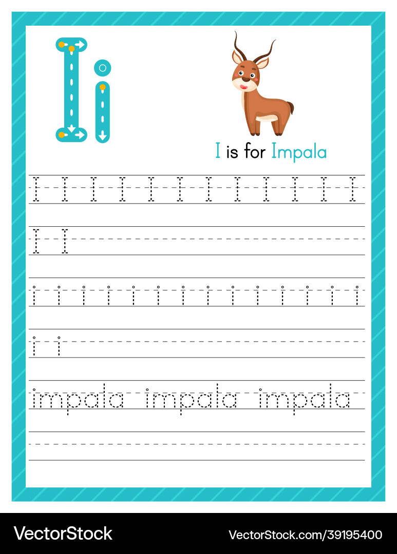Trace letter i uppercase and lowercase alphabet Vector Image